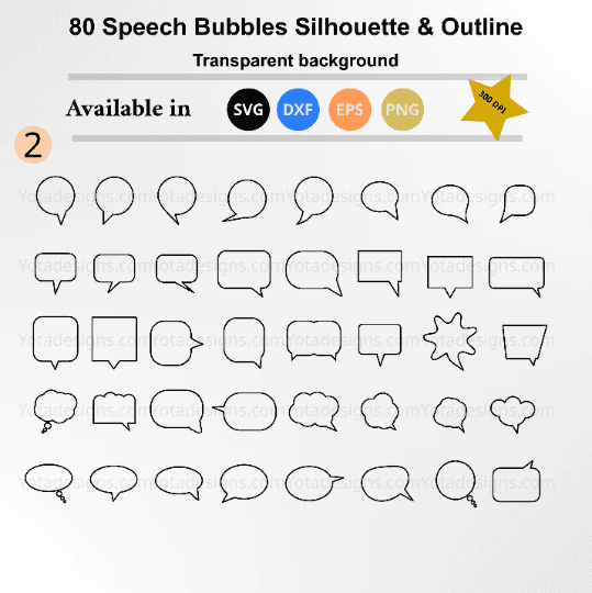 80 Speech Bubble Bundle, SVG, bubble Silhouette and Outline