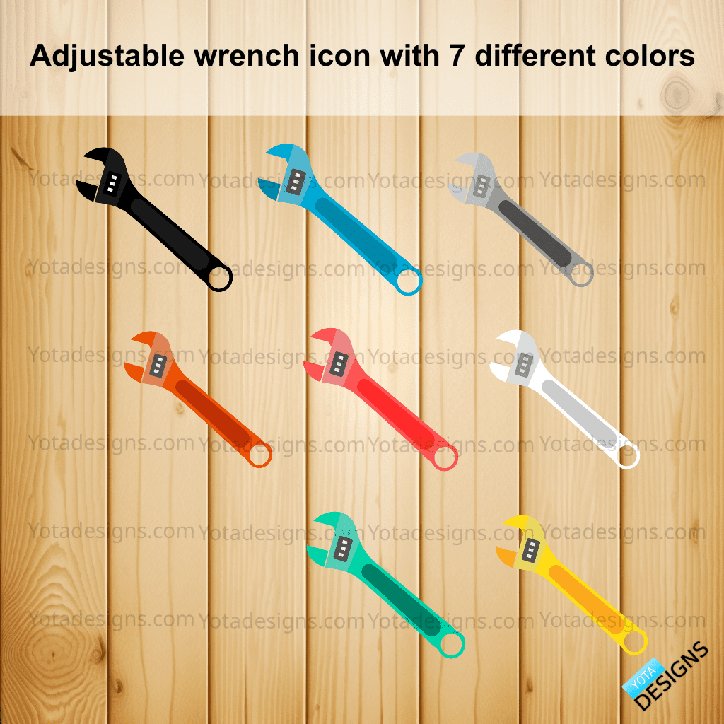 Adjustable wrench icon with 7 different colors