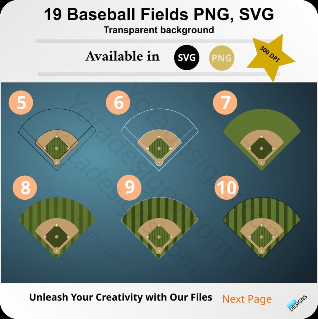 Baseball Field SVG bundle, PNG, 19 Different designs