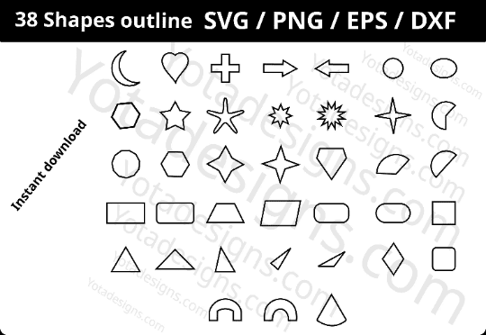 38 Basic shape SVG bundle, Silhouette and outline