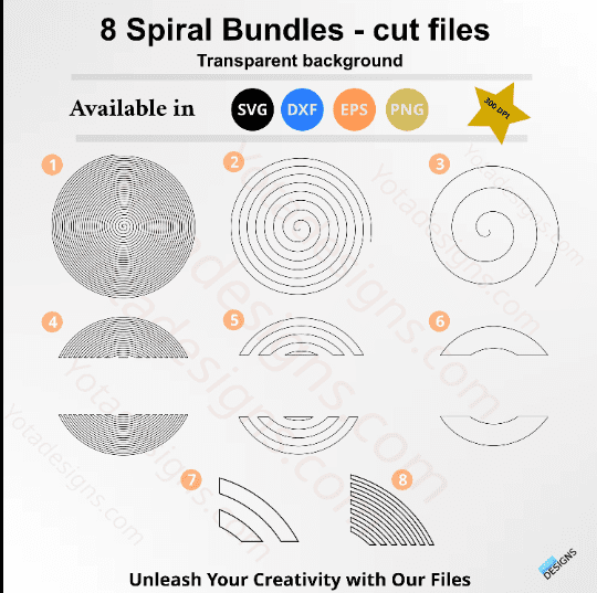 8 SVG Spiral Lines Bundle is a collection of digital