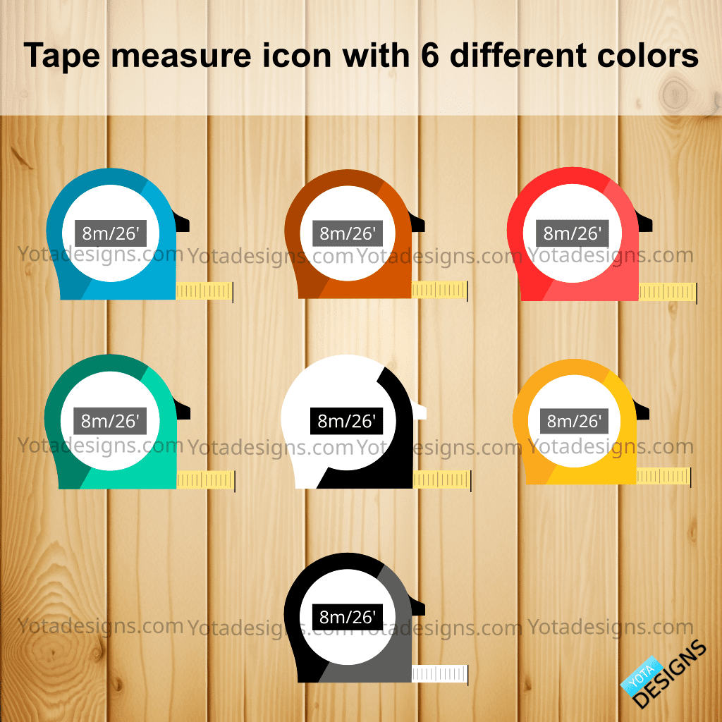 Tape measure icon with 6 different colors for designer