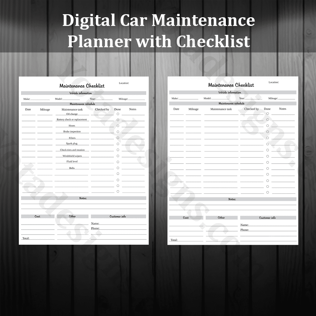 Digital Car Maintenance Planner with Checklist